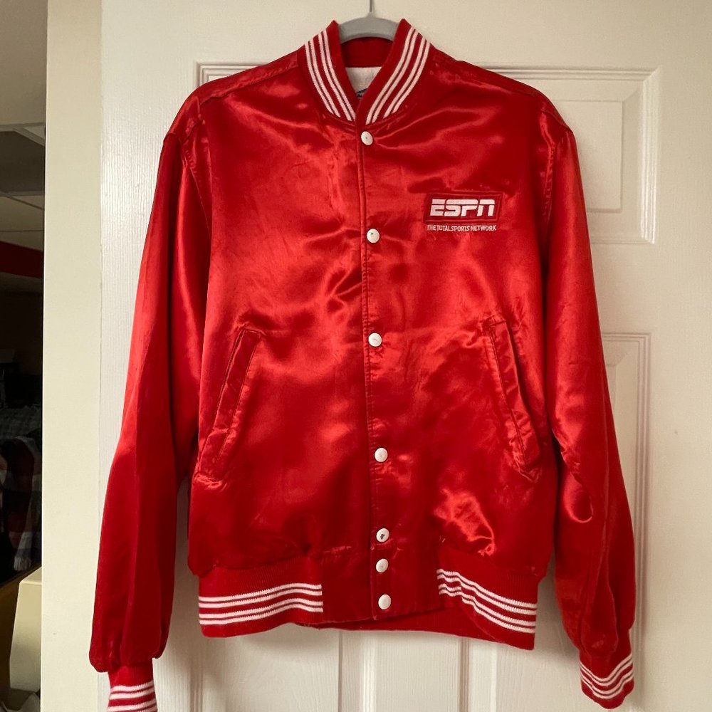 Vintage Espn Pyramid Red Satin Bomber Jacket Size Med… - Gem